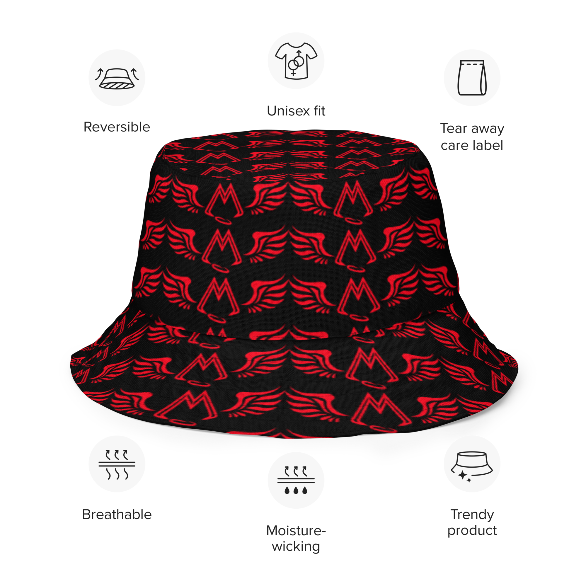 Black Reversible Bucket Hat With Duplicated Red MM Iconic Logo ...
